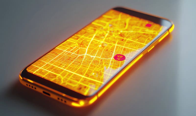 A Phone with a Map on the Screen Stock Illustration - Illustration of ...