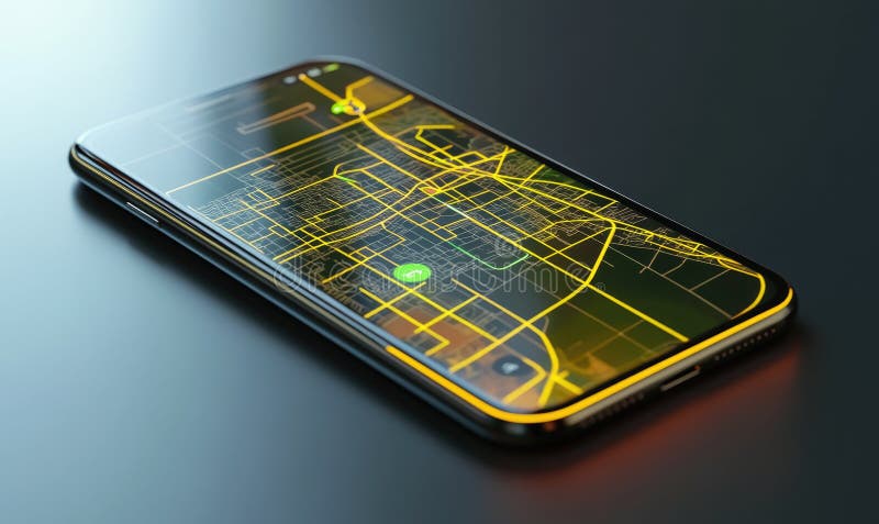 A Phone with a Map on the Screen Stock Illustration - Illustration of ...