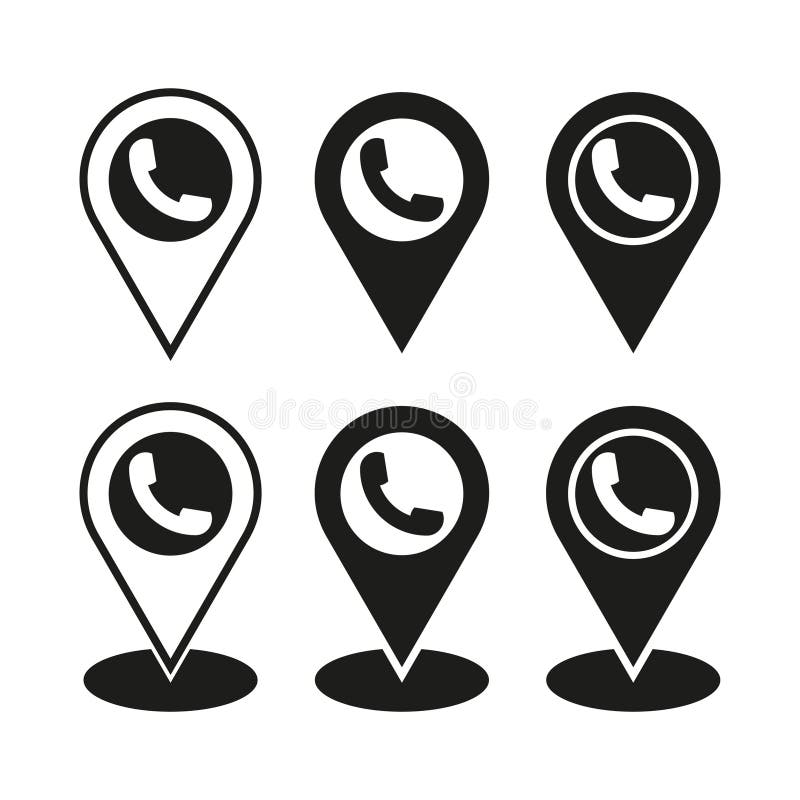 Phone Marker Icons. Geolocation Symbol Set. Black Pointer Shapes ...