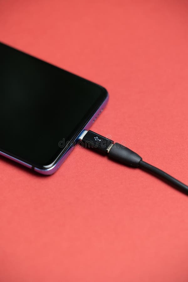 Phone with Micro USB To USB Type C Adapter Plugged in. Stock Image ...