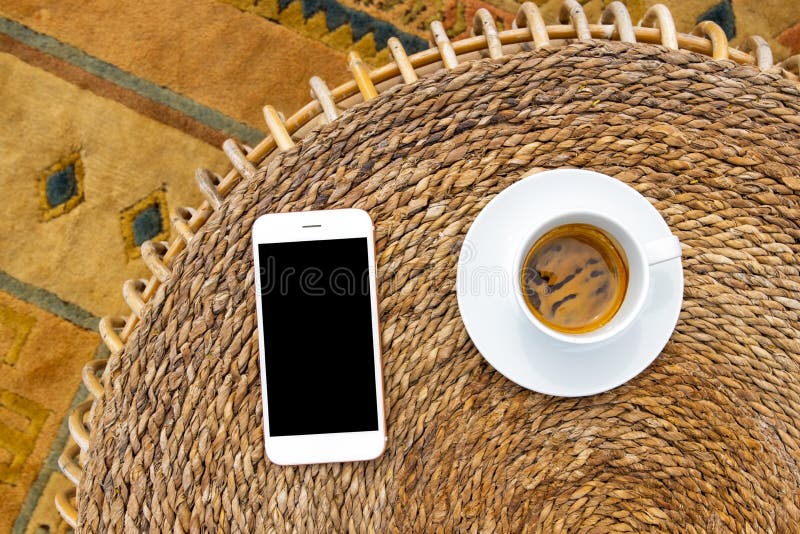 Phone Mock Up with Cup of Coffee Espresso Boho Style. Digital ...