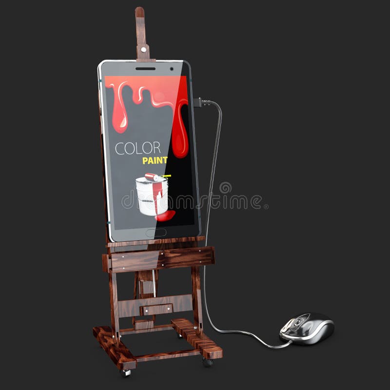 Phone and Mouse on the Easel, Graphic App Concept, 3d Illustration ...