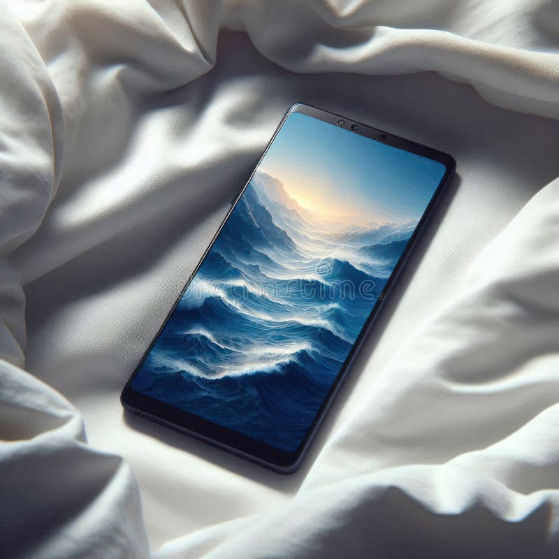 Phone Overlooking the Ocean on a White Sheet. Stock Image - Image of ...