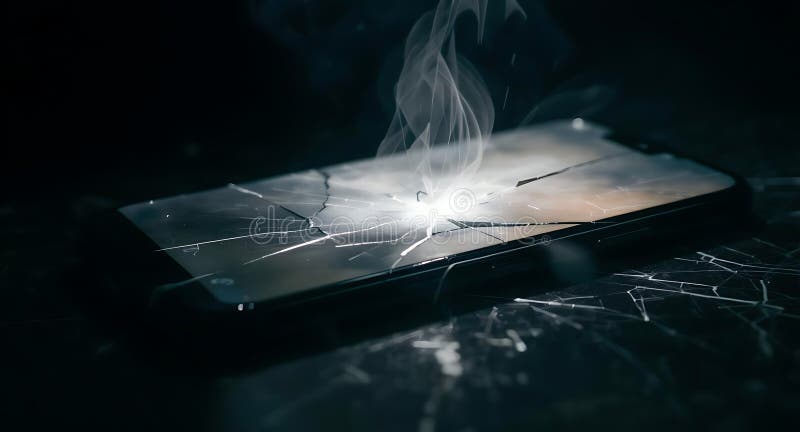 Broken Phone with Smoke on Dark Surface Stock Photo - Image of dramatic ...
