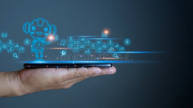 The Phone is Placed on the Lid of the Person Hand. Communication ...