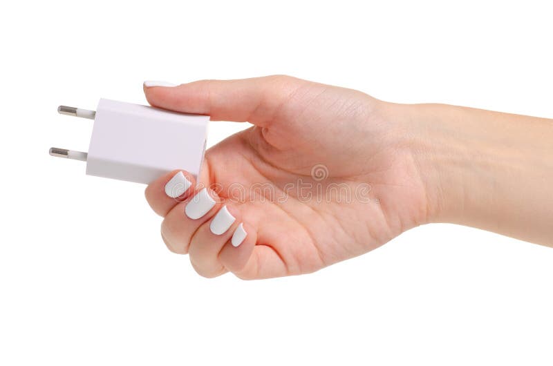 Phone Power Supply White in Hand Stock Photo - Image of connect ...