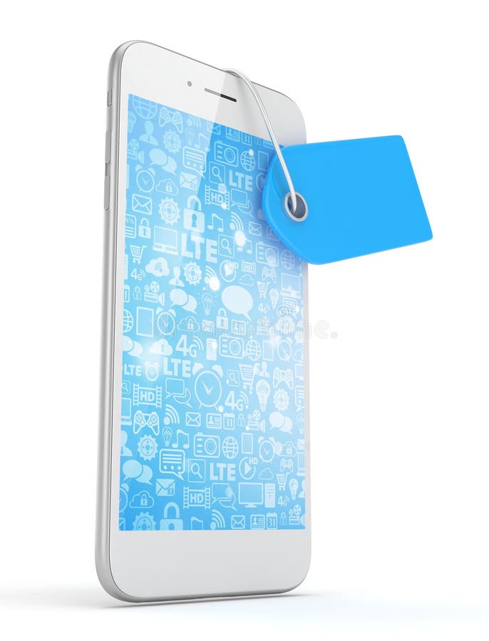 Phone with Price Tag. 3D Rendering. Stock Illustration - Illustration ...