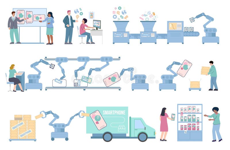 Phone Production Icons Collection Stock Vector - Illustration of tool ...