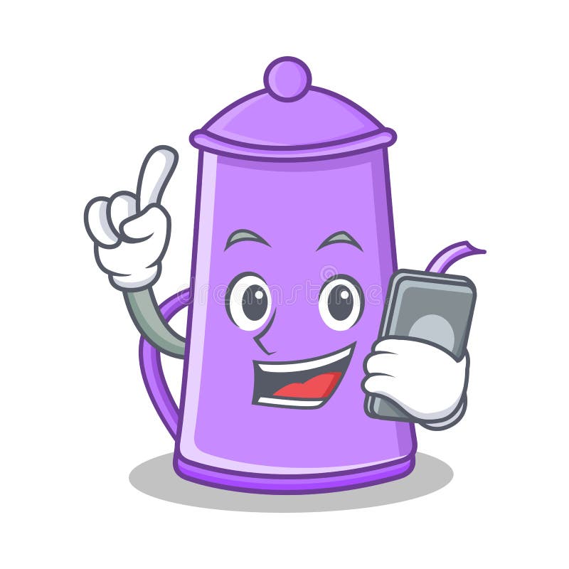 With Phone Purple Teapot Character Cartoon Stock Vector - Illustration ...