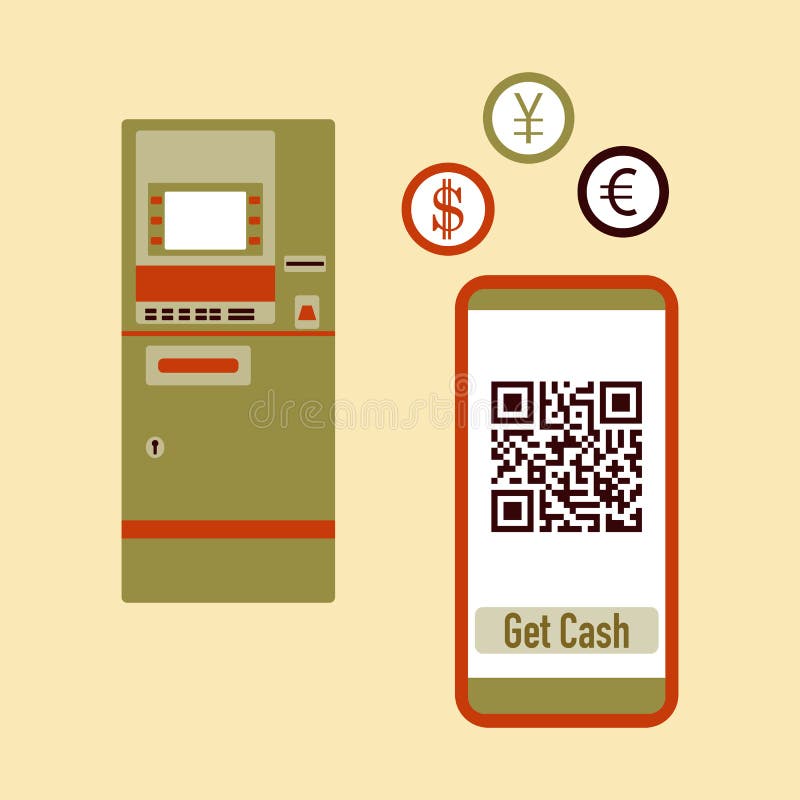 Phone With Qr Code Atm Cash Withdrawal Vector Stock Vector