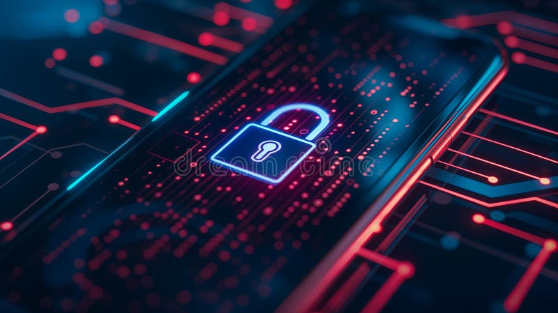 A Phone with a Red and Blue Lock on it. Digital Security Background ...