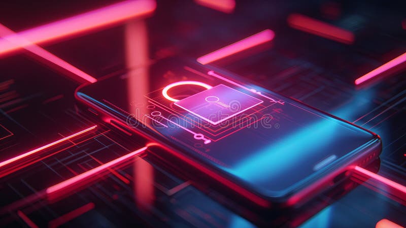 A Phone with a Red Keypad and a Red Lock on the Screen. Digital ...