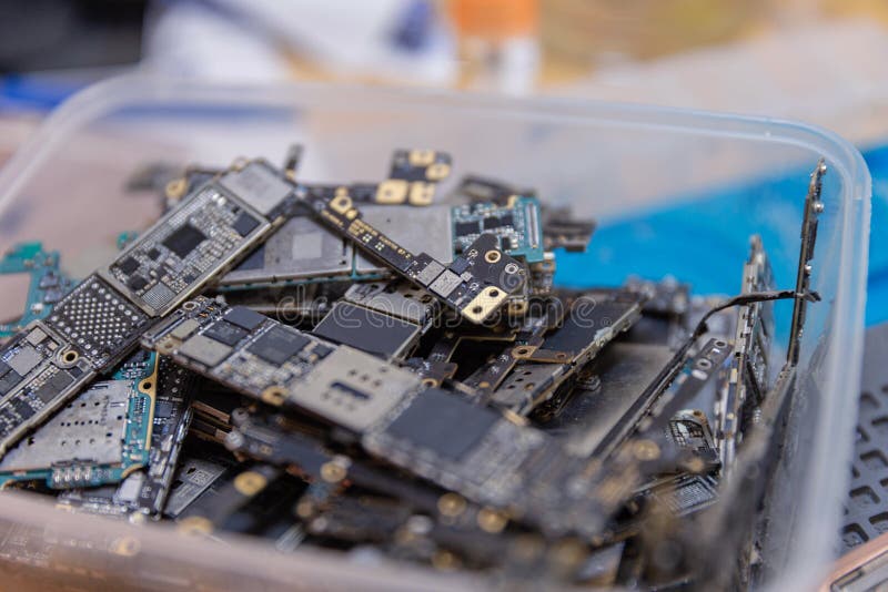 Phone Repair Concept Many Broken Circuit Boards Removed from the ...