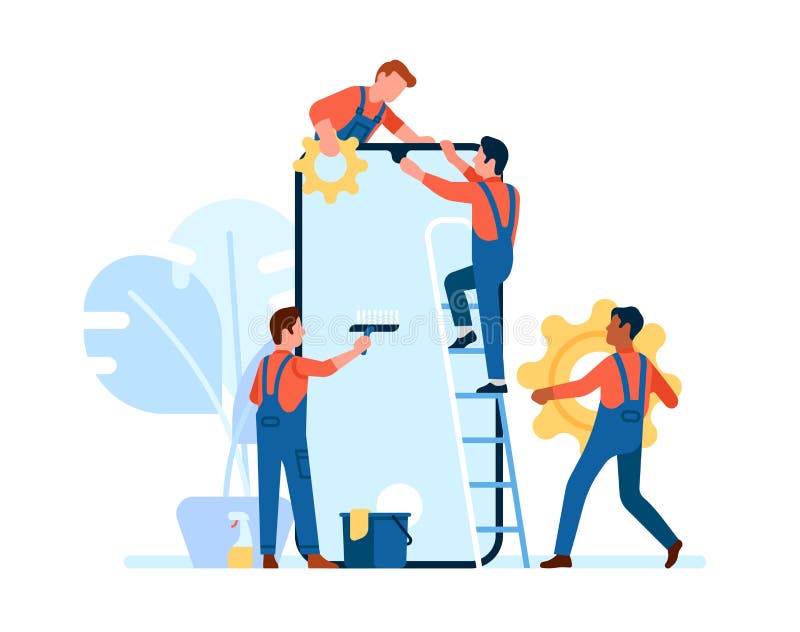 Phone Repair Service. Engineers Fix Smartphone. Maintenance ...