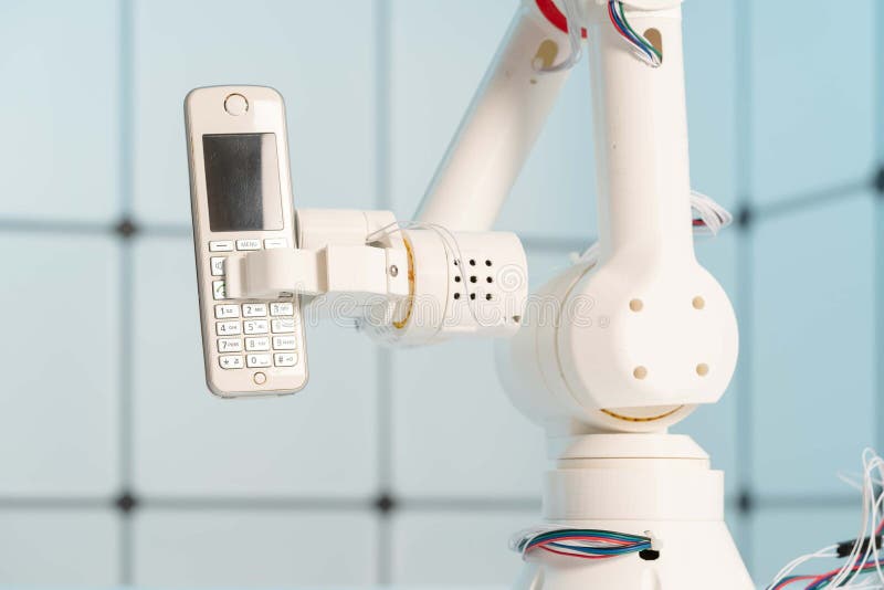 Phone in Robot Arm, Bot Concept on Customer Support Hotline. Using ... Phone in Robot Arm, Bot Concept on Customer Support Hotline. Using ...