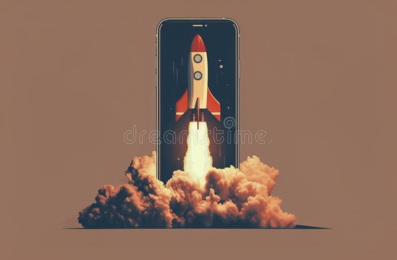 Phone with Rocket Emerging stock image. Image of acceleration - 318928209
