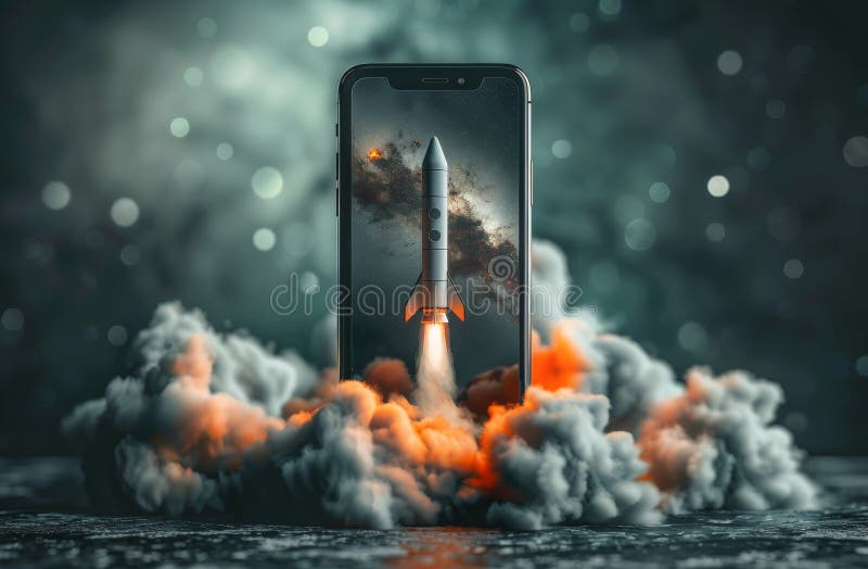 Phone with Rocket Launching Stock Image - Image of phone, modern: 318938519