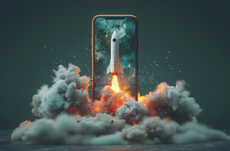 Phone with Rocket Launching Stock Image - Image of launchpad ...
