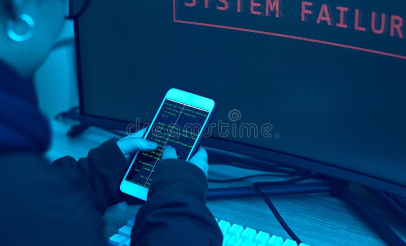 Phone Screen, Code and Hacker Hands for Cybersecurity, Information ...