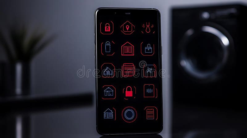 Phone Screen Displaying Illuminated App Icons with Security Features ...