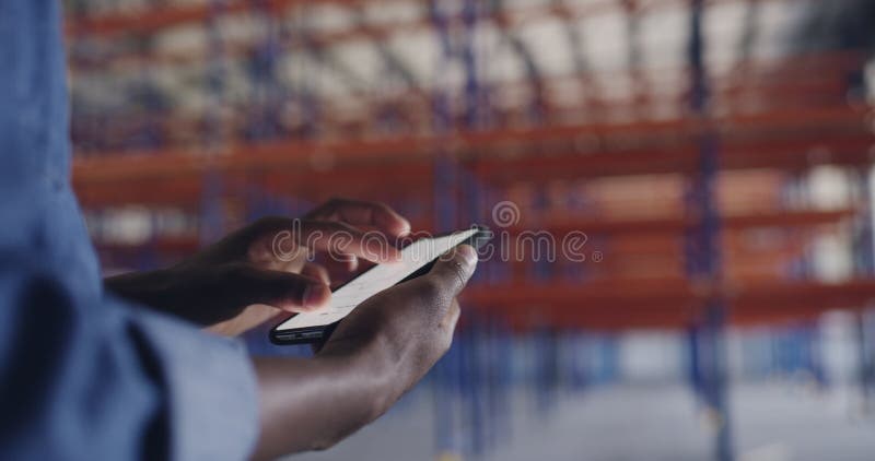 Phone, Screen and Hands of Man in Factory for Architecture, Engineering ...