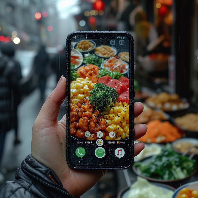 Phone Screen Images Food in Hand Stock Illustration - Illustration of ...