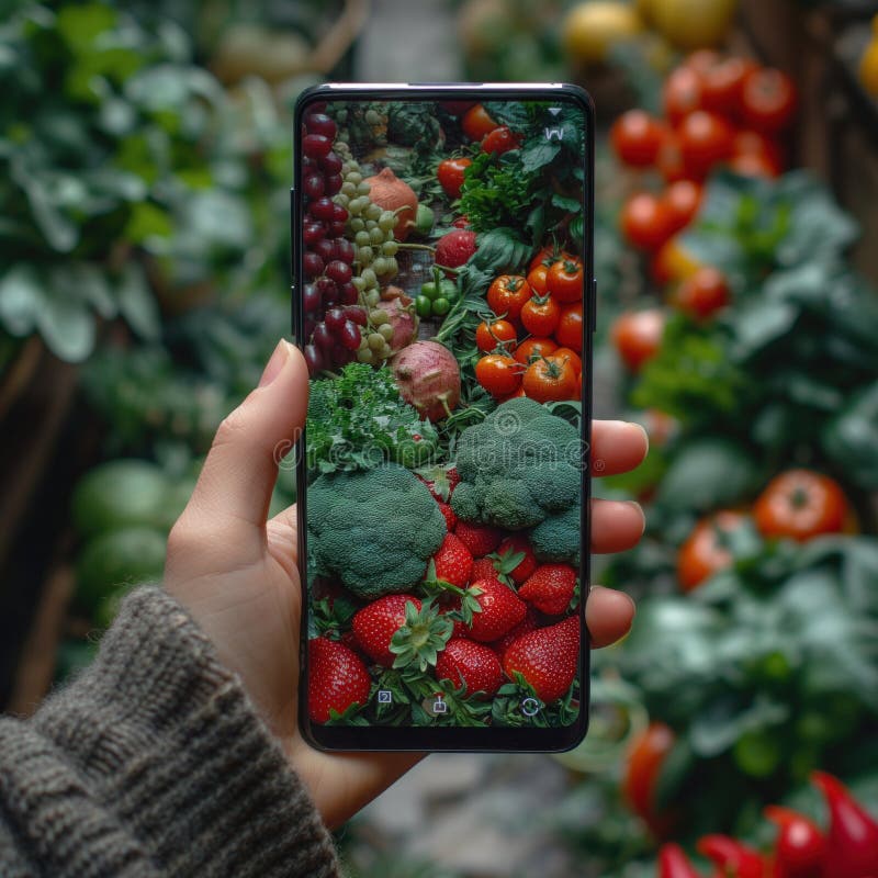 Phone Screen Images Food in Hand Stock Illustration - Illustration of ...