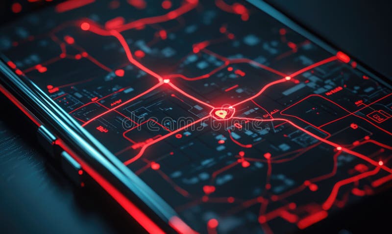 A Phone Screen with a Red and Blue Grid Stock Illustration ...