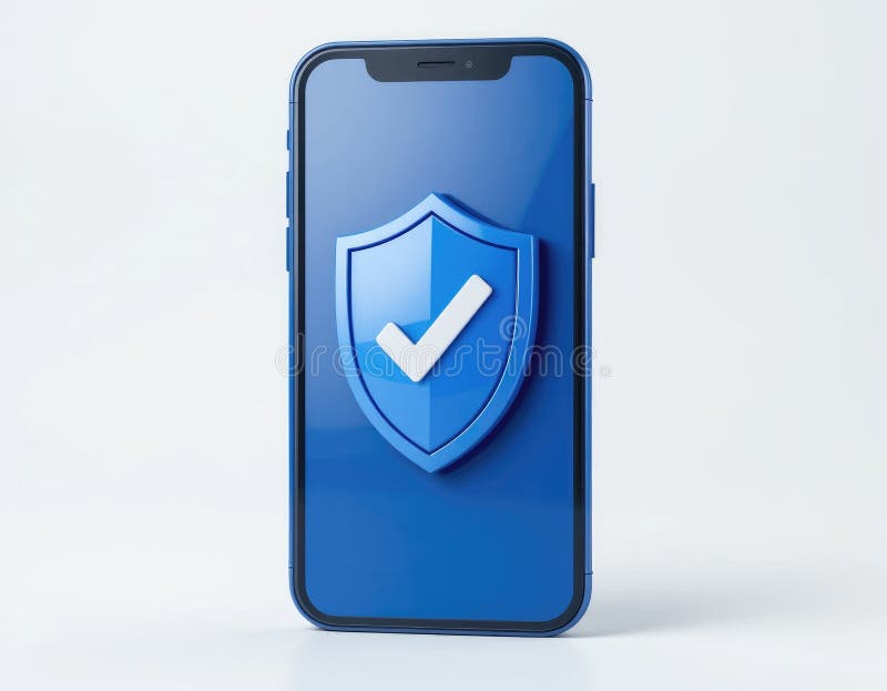 Phone Security Concept Blue Smartphone Displaying Shield and Checkmark ...