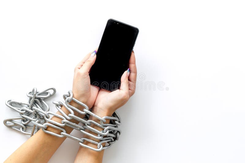 Phone Security System with Mobile in Hands and Chain on White ...