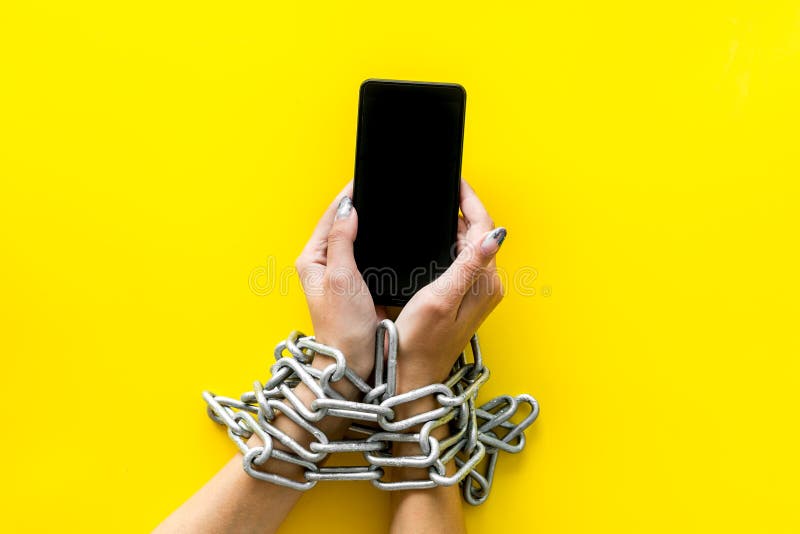 Phone Security System with Mobile in Hands and Chain on Yellow ...