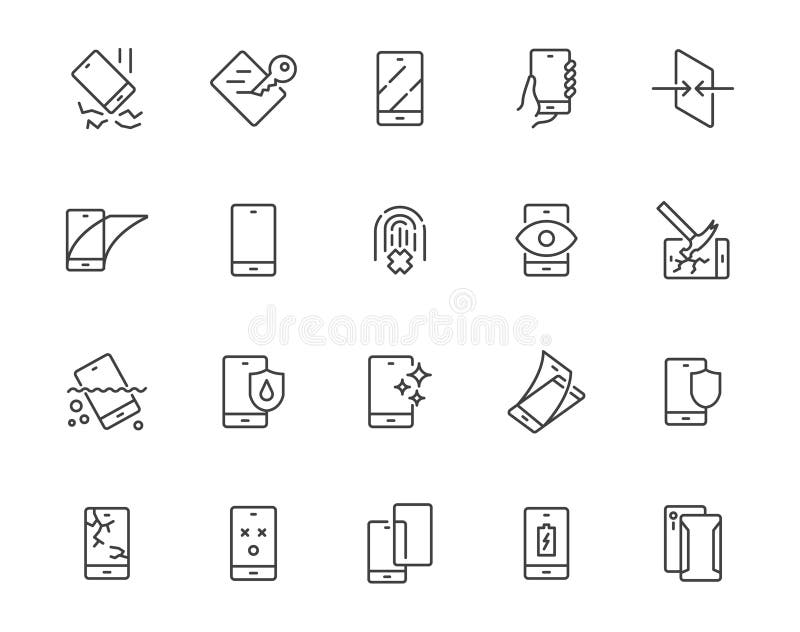 Phone Shield Protect Line Icon Set. Smartphone Single Glass Scratch ...