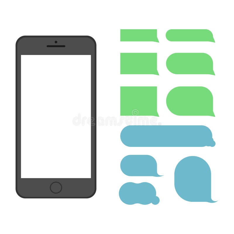 Short Message Service Flat Bubbles, Blue and Green Color on White ...