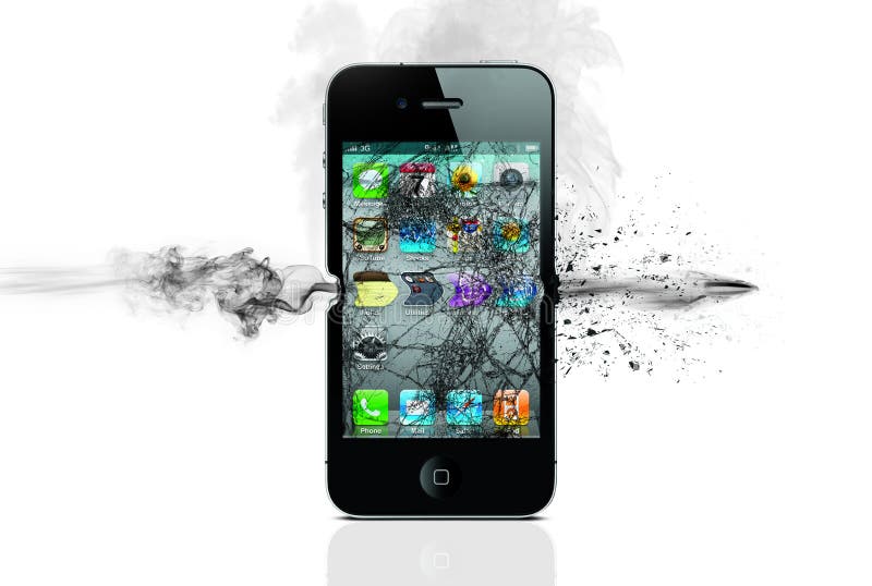 Phone shot with bullet editorial stock image. Image of bullet - 78113279