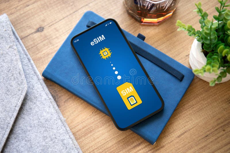Phone with Sim Card Replacement on ESim Screen in Office Stock Photo ...