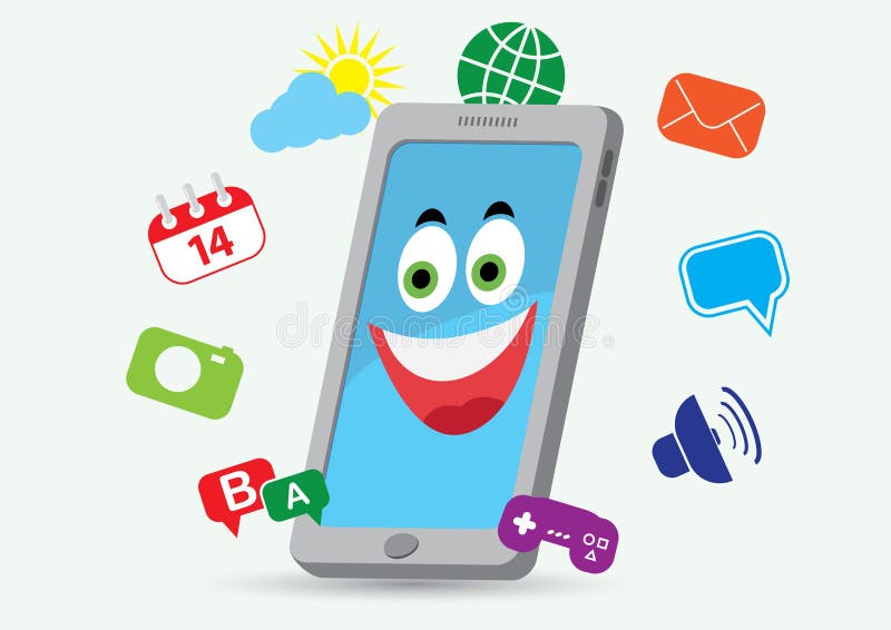 Phone smiling stock vector. Illustration of mascot, cartoon - 20475429