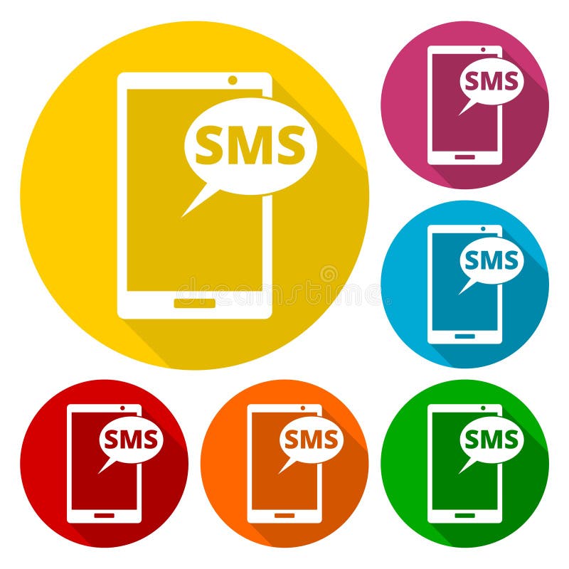 Phone SMS Icons Set with Long Shadow Stock Vector - Illustration of ...