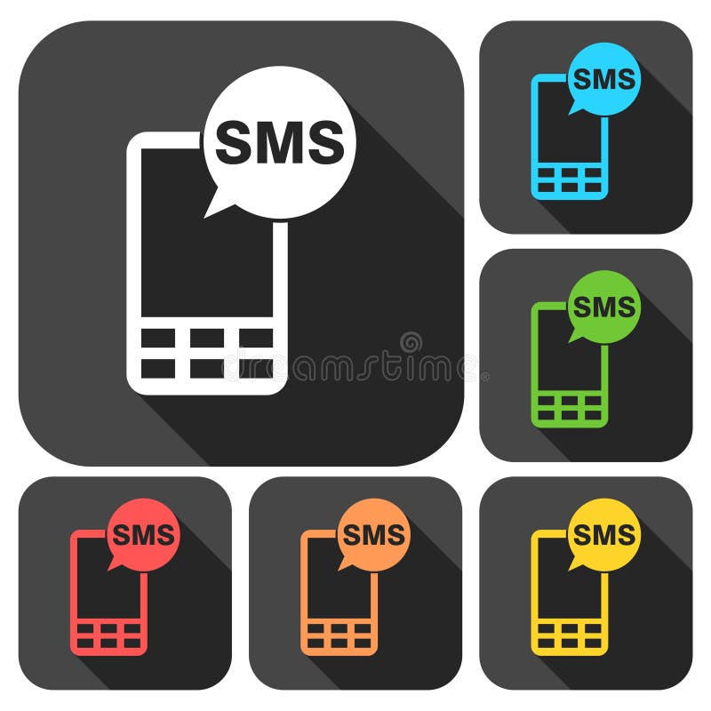 Phone SMS Icons Set with Long Shadow Stock Vector - Illustration of ...