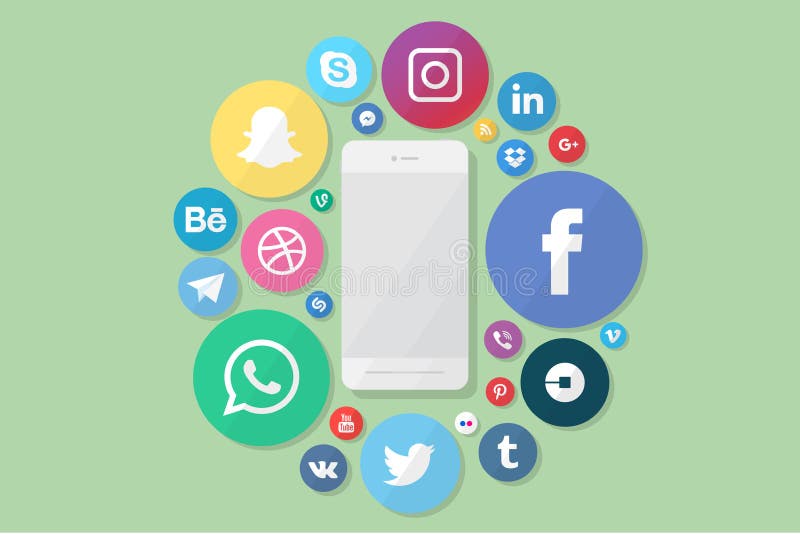 Phone with Social Media Logos Editorial Stock Photo - Illustration of ...