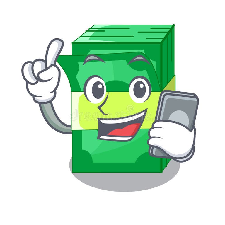 With Phone Stack Money Shape Cartoon on Table Stock Vector ...