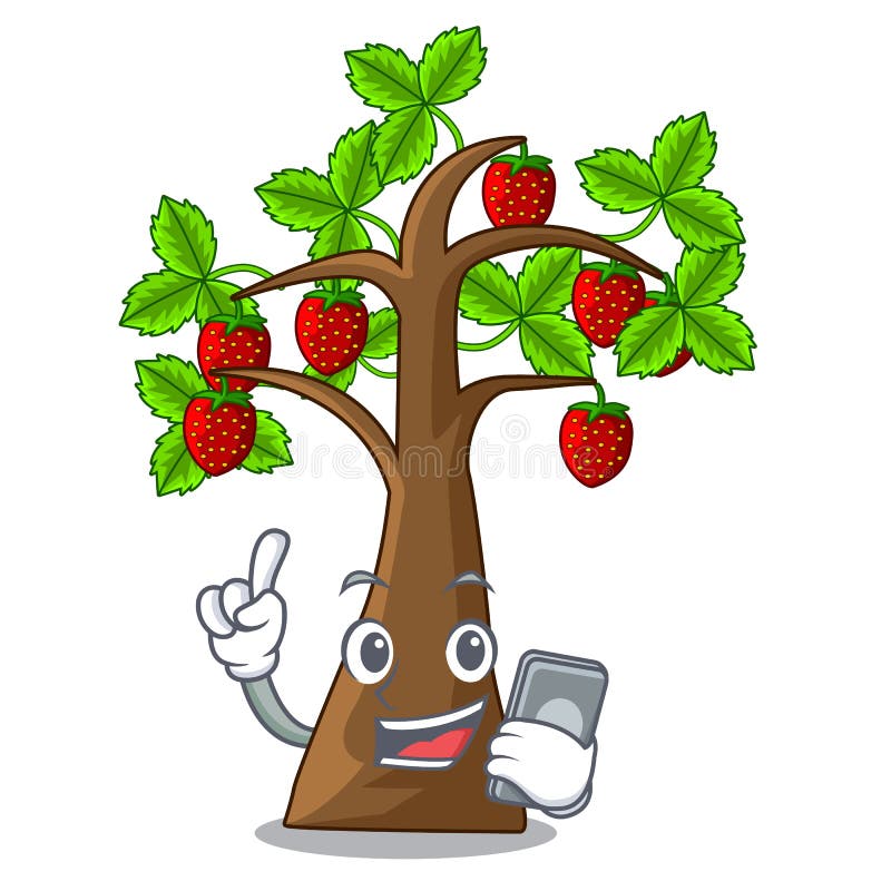 With Phone Strawberry Tree in the Shape Character Stock Vector ...