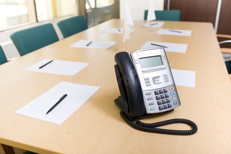 Phone on Table in Meeting Room Stock Photo - Image of device ...