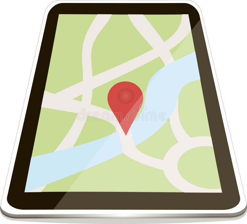 Phone or Tablet with a Green Map and Red Pointer, Design Element Stock ...