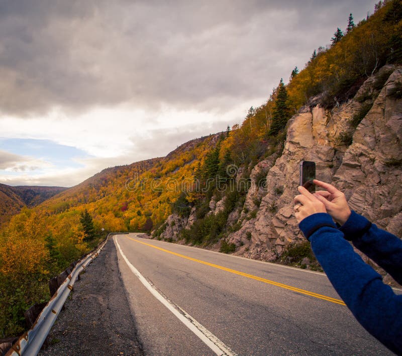 Phone Taking a Picture of Fall Colours Stock Photo - Image of travel ...