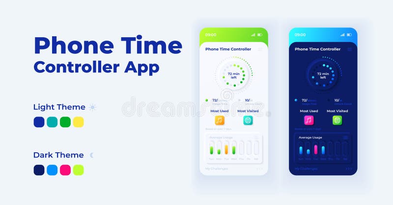 Phone Time Controller Cartoon Smartphone Interface Vector Templates Set ...