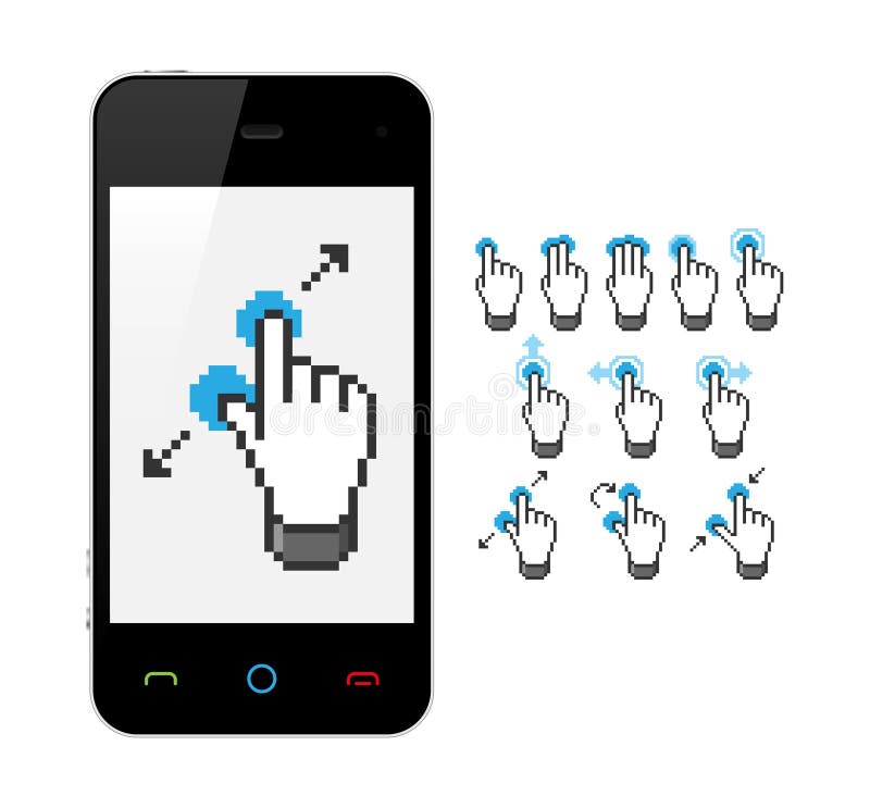 Touch Screen Hand Gestures. Touching Screen Devices Communication, Drag ...
