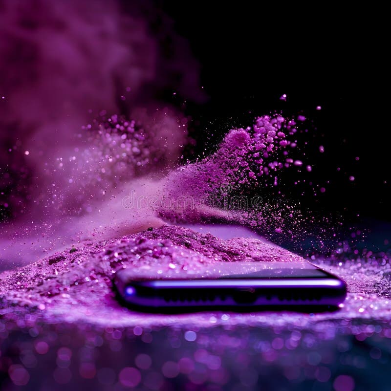 Phone in Ultraviolet Sand on Black Background Stock Image - Image of ...