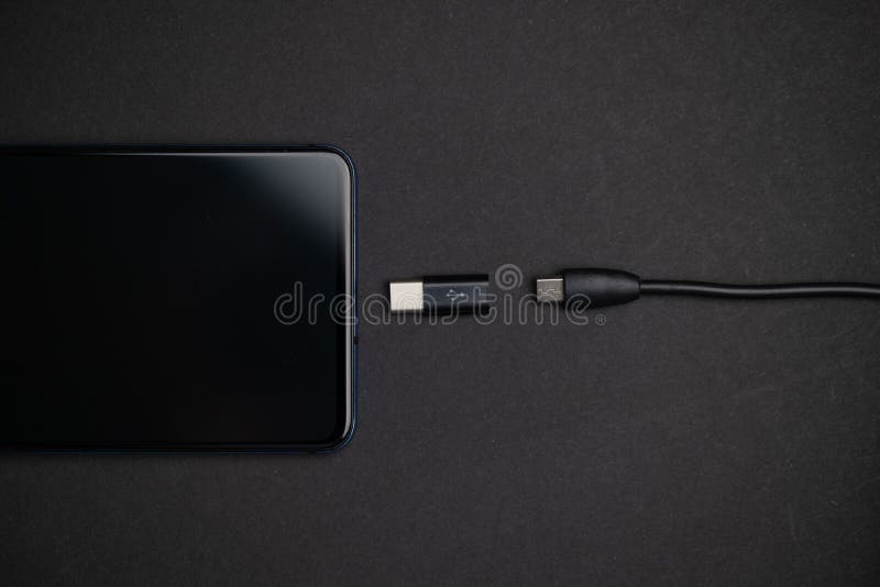 Phone with USB Type C and Micro USB To Type C Adapter and Cable. Top ...
