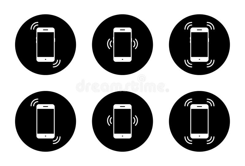Phone Vibration Icon Set in Black Circle. Smartphone Ringing and Shake ...