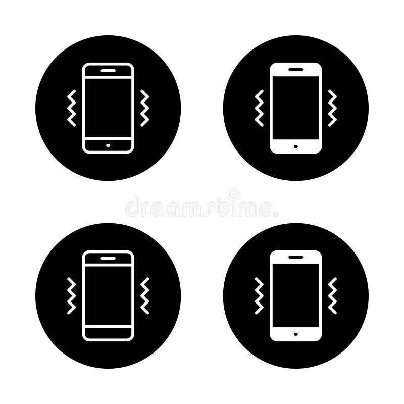 Phone Vibration Icon Set on Black Circle. Vibrate Sign Symbol Stock ...